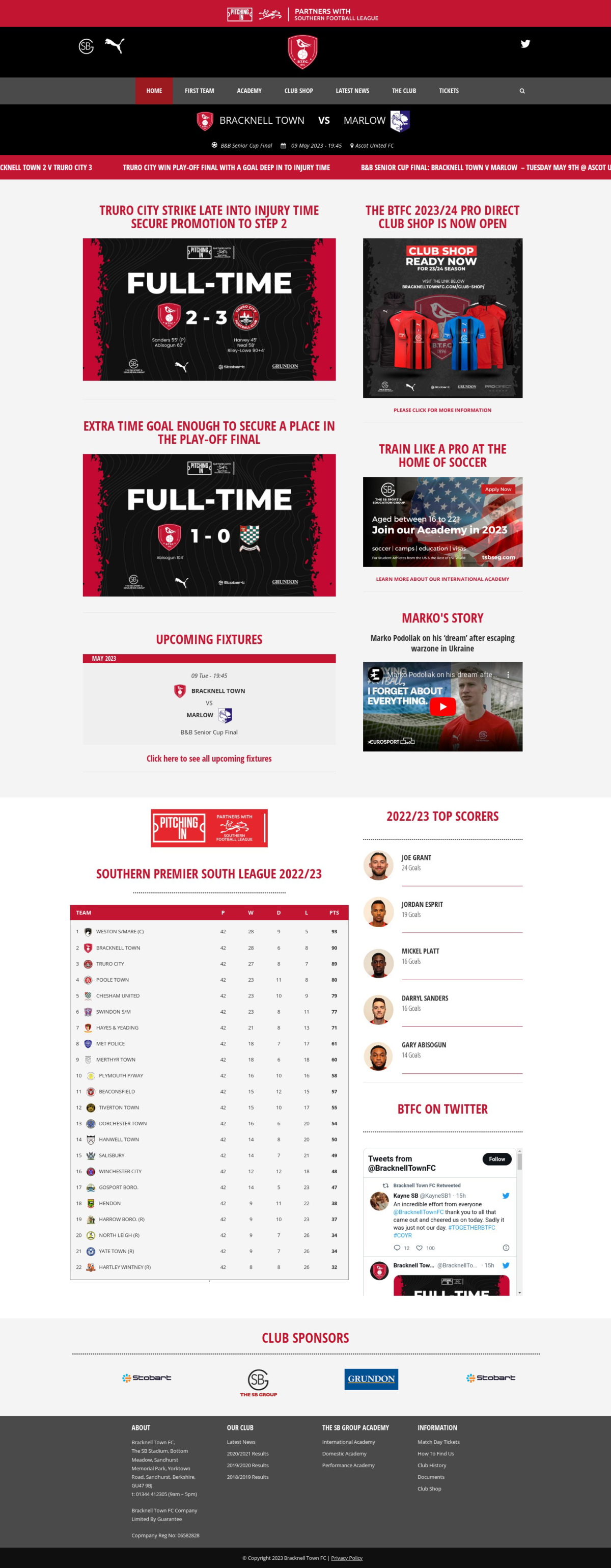Bracknell Town Football Club website – Tim Evseev Designer